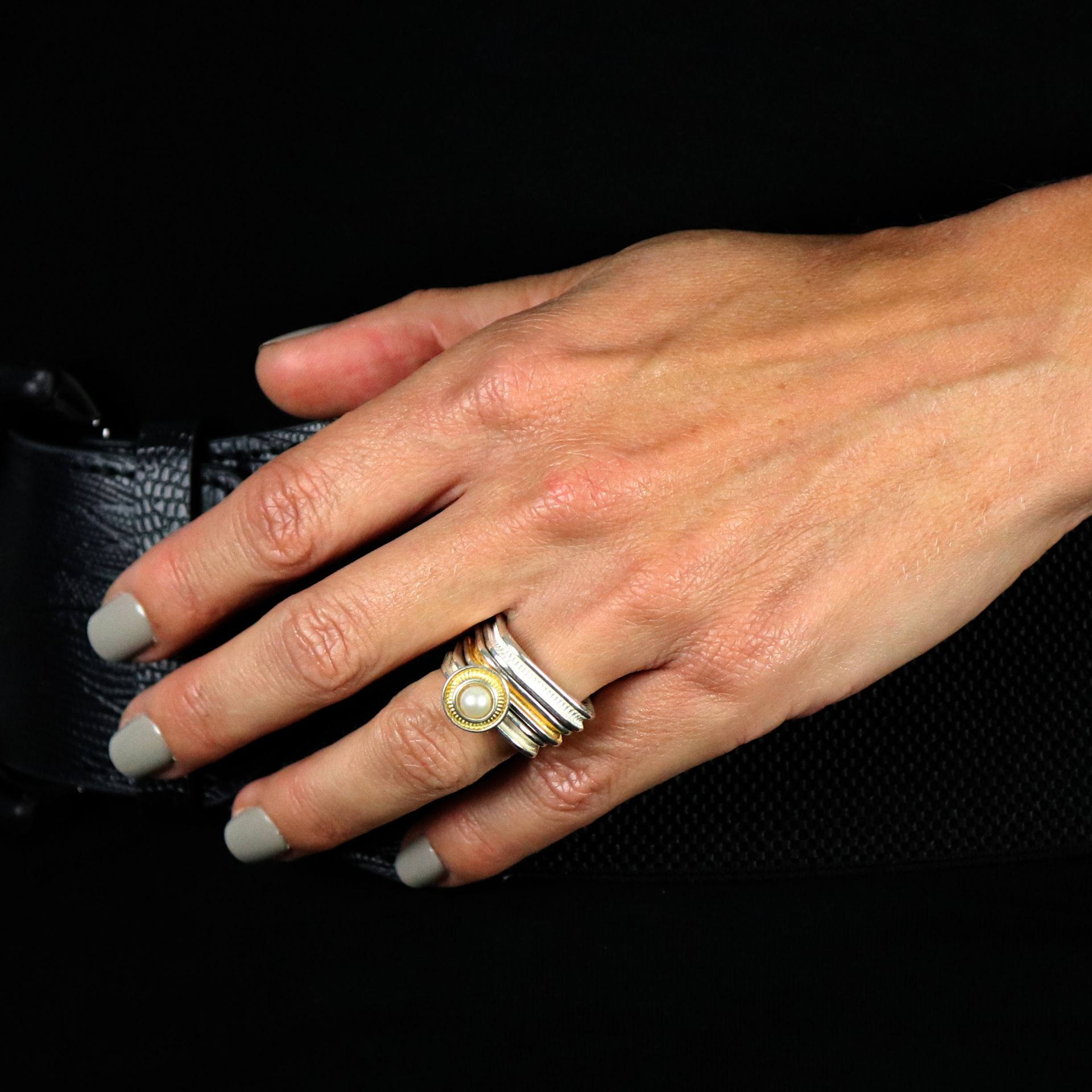 Square Stack Pearl Ring- Handcrafted Sterling Silver Ring with Pearl ...