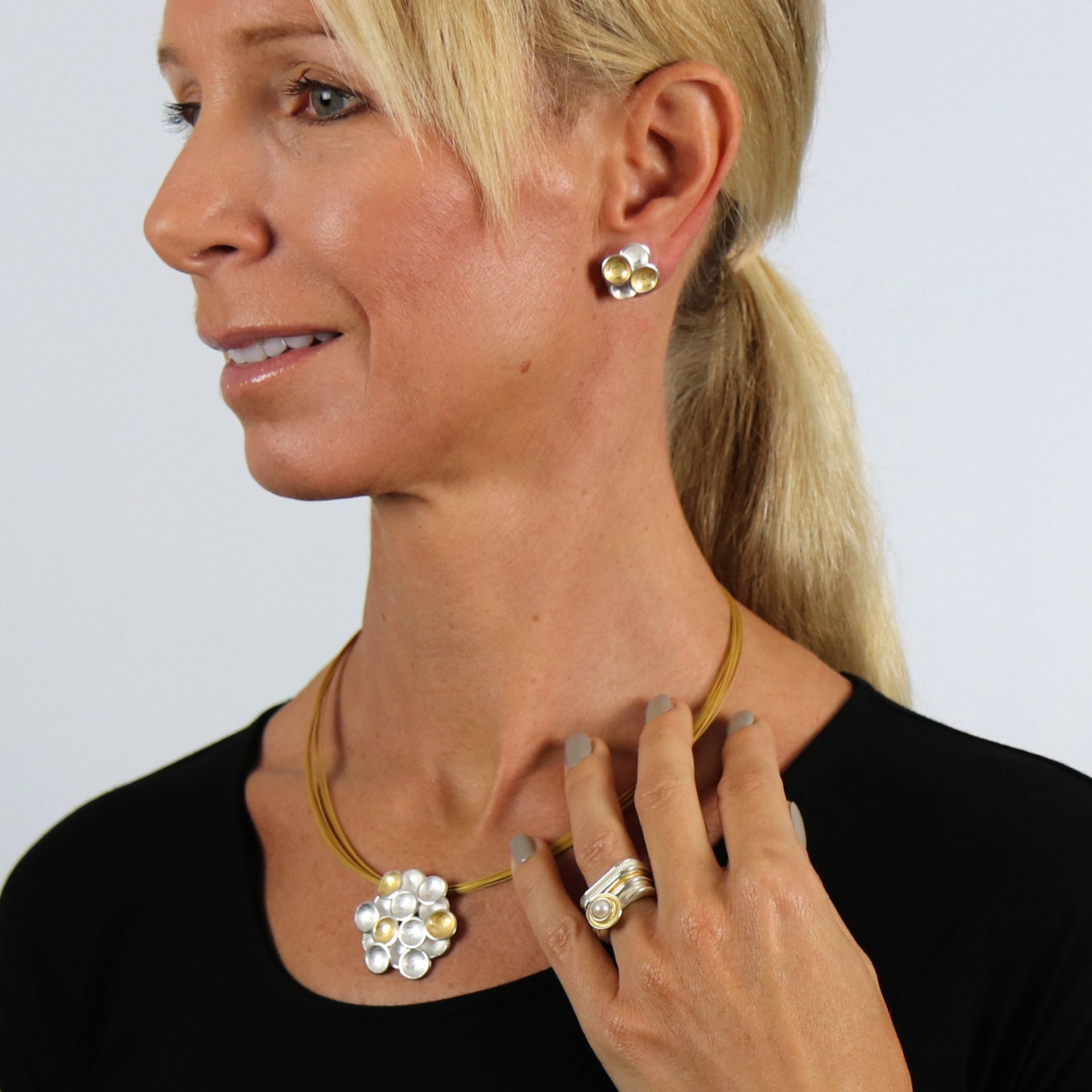 Square Stack Pearl Ring- Handcrafted Sterling Silver Ring with Pearl ...